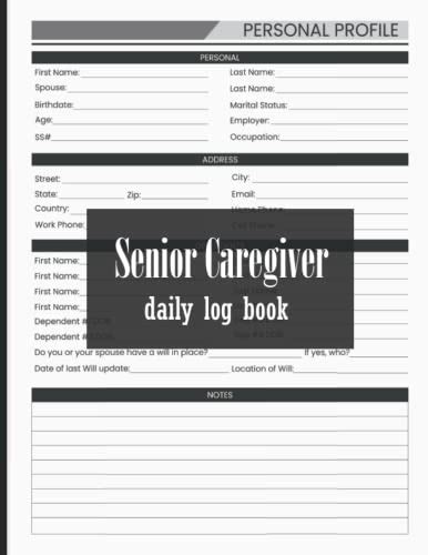 Senior Caregiver Daily Log Book Caregiver Daily Checklist Log Book To