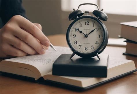 Despertador Con Libros En La Mesa De Un Estudiante Haciendo Deberes En