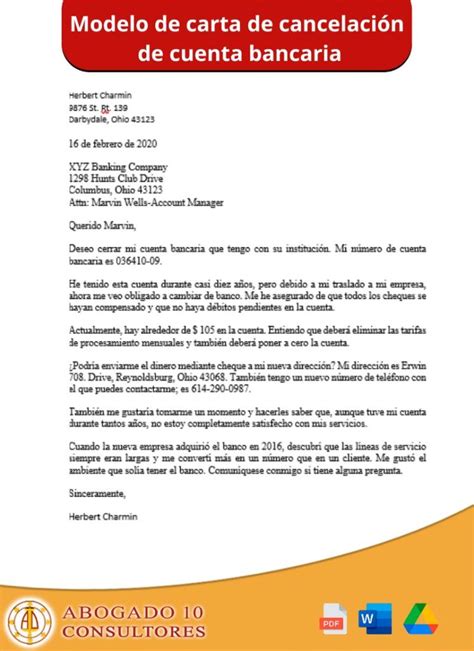 Escribir Una Carta De Cancelaci N De Cuenta Bancaria