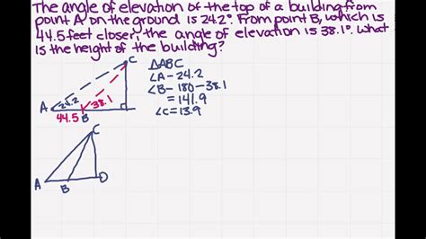 Triangles With Angles Of Elevation To Find Height Of Building Youtube