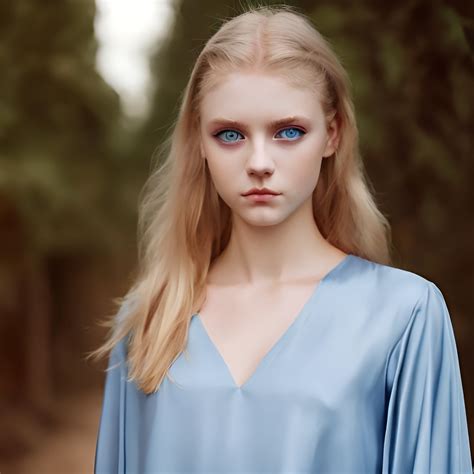 Young Women With Blue Eyes Blond Hair And Modest V