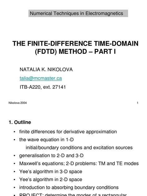 the finite difference time domain fdtd method part i numerical techniques in