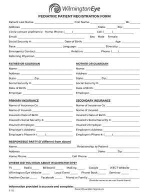 PEDIATRIC PATIENT REGISTRATION FORM Wilmingtoneye Fill And Sign