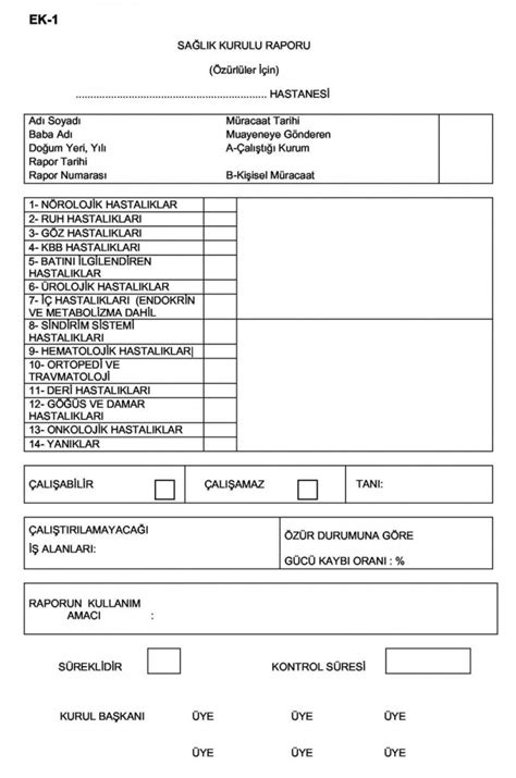 Tek imzalı sağlık raporu örneği Acil Servis