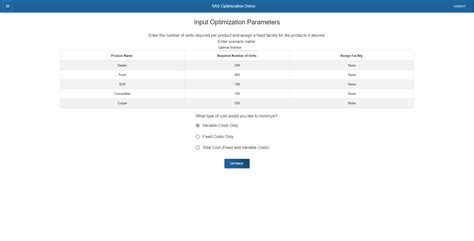 sas® optimization web app using rest apis with embedded sas® visual analytics reports