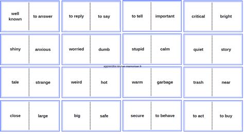 Dominos Des Synonymes En Anglais Pour Travailler Le Vocabulaire Des