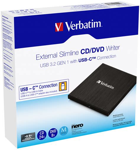 Verbatim External Slimline Cd Dvd Writer With Usb C Connection