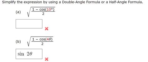 solved simplify the expression by using a double angle
