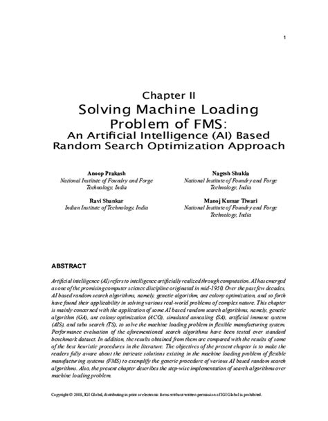 pdf solving machine loading problem of fms an artificial intelligence ai based random