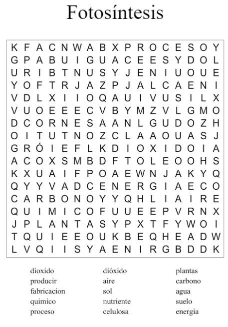 Fotosíntesis MAESTRA TUTTI FRUTTI Sopas de letras para imprimir