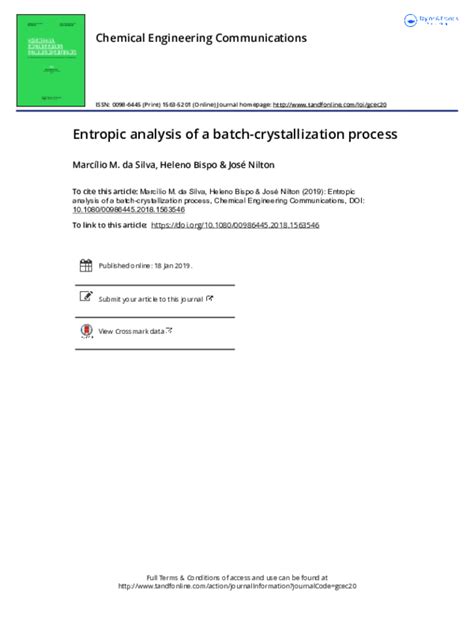 pdf entropic analysis of a batch crystallization process heleno bispo