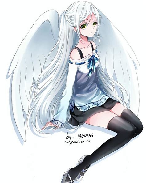 Safebooru Angel Wings Artist Name Black Legwear Blue Ribbon Dated