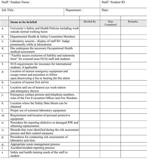 Safety Training Nusmed Employee Orientation Checklist Pdf Form Safety