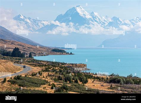 The Road Beside Lake Pukaki Leading To The Mount Cook National Park