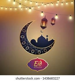 Eid Mubarak Islamic Design Crescent Moon Stock Illustration 1438683227