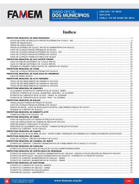 Preenchível Disponível Dirio Oficial de Nina Rodrigues ANO IV N 357