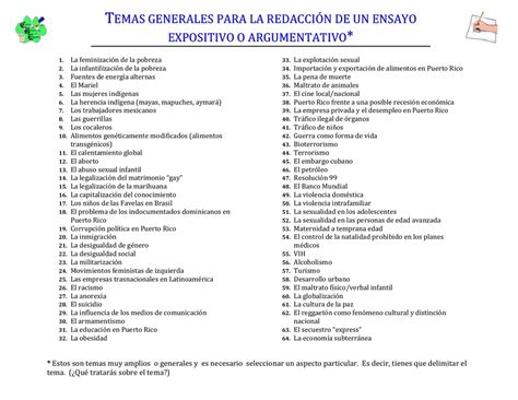 Ejemplos De Temas Para Ensayos