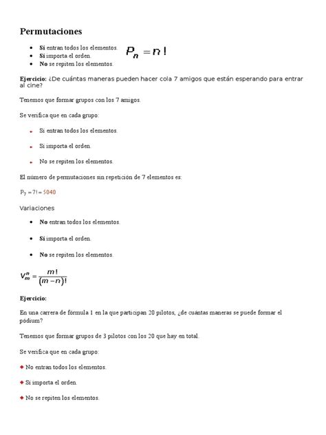 combinaciones permutaciones y variaciones pdf permutación combinatoria