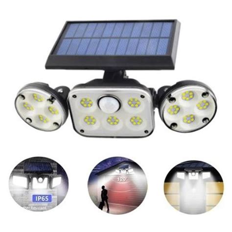 Applique murale solaire Led trois tetes rotative Lumière jardin