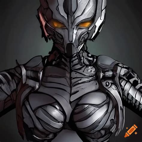 Image Of A Female Cyborg Superhero In Black Steel Armor