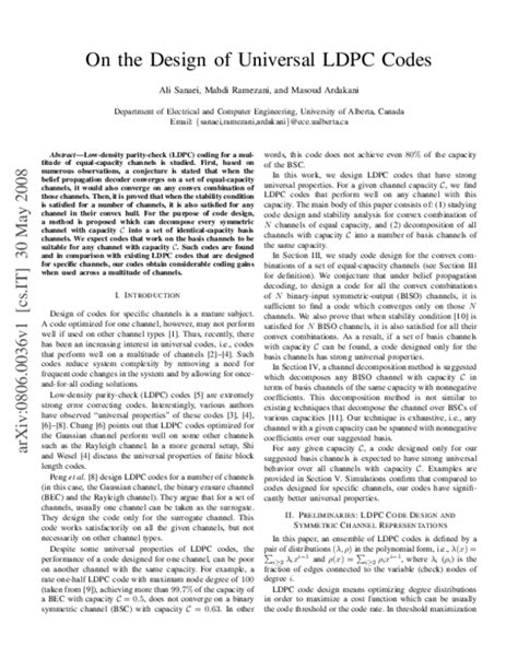 pdf on the design of universal ldpc codes masoud ardakani
