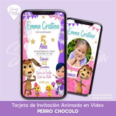 INVITACIÓN DE CUMPLEAÑOS PERRO CHOCOLO NIÑA Somos Motta