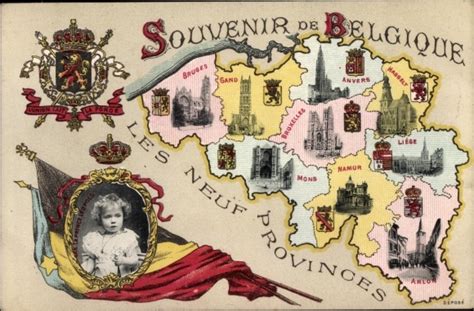 Wappen Landkarten Ansichtskarte Postkarte Prinz Leopold Von Belgien