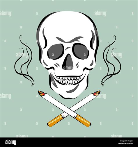 Cráneo y cigarrillos Fumar mata concepto Estilo de dibujos animados