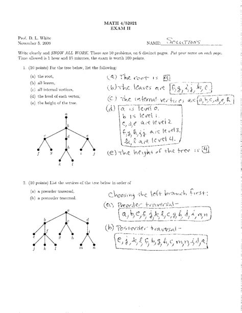 graphs exam 2 10 problems with solutions math 42021 exams discrete structures and graph