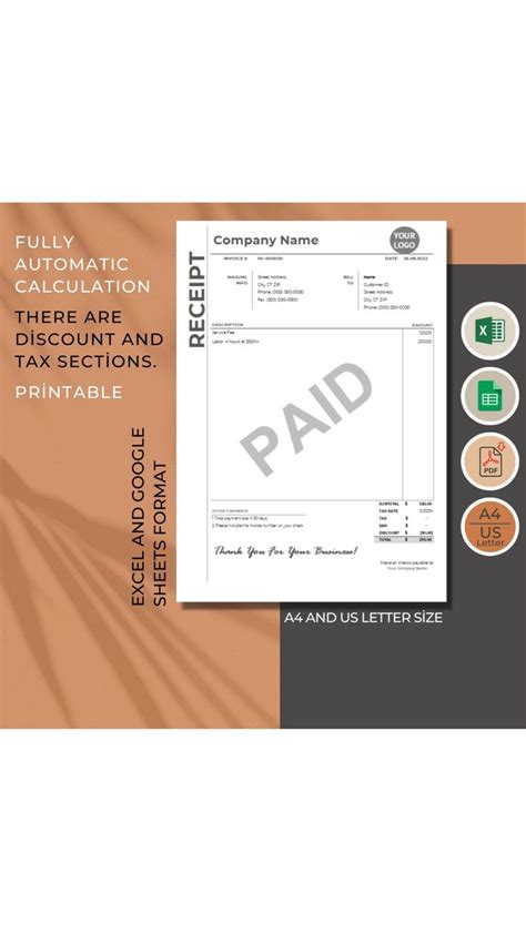 Receipt Template Google Sheets Microsoft Excel Convertible Pdf
