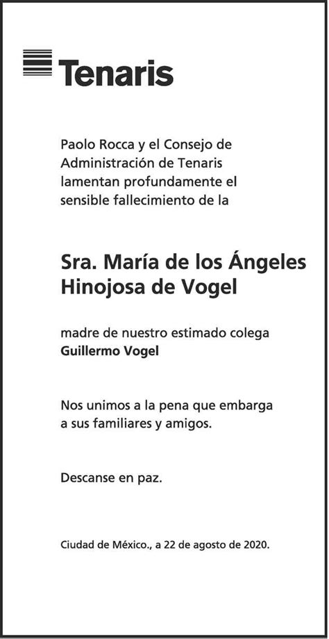 Señora María de los Ángeles Hinojosa Escobedo Obituario Esquela