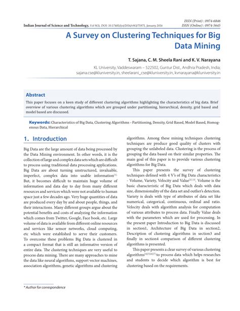 pdf a survey on clustering techniques for big data mining