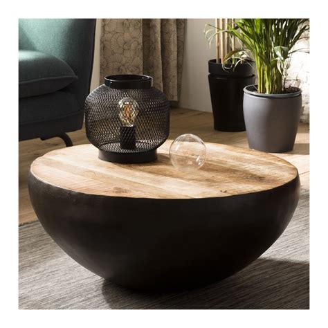 BOIS DESSUS BOIS DESSOUS Table basse ronde en bois de teck et métal