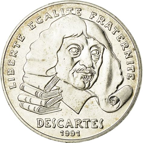 Coin France Descartes 100 Francs 1991 Silver KM 996 European