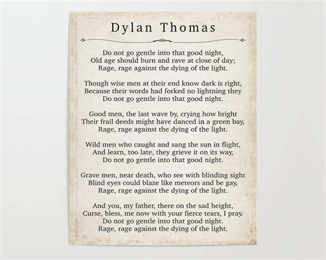 Dylan Thomas Do Not Go Gentle Into That Good Night Poem Etsy