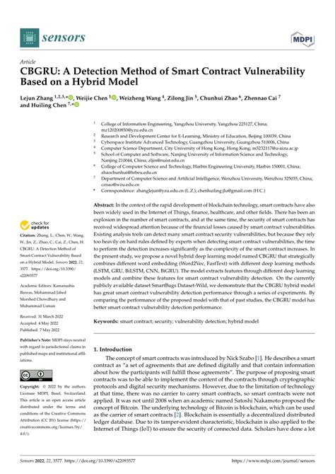 pdf cbgru a detection method of smart contract vulnerability based on a hybrid model