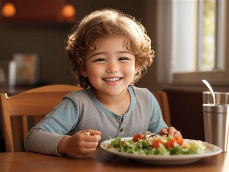 Niño comiendo comida Foto Premium
