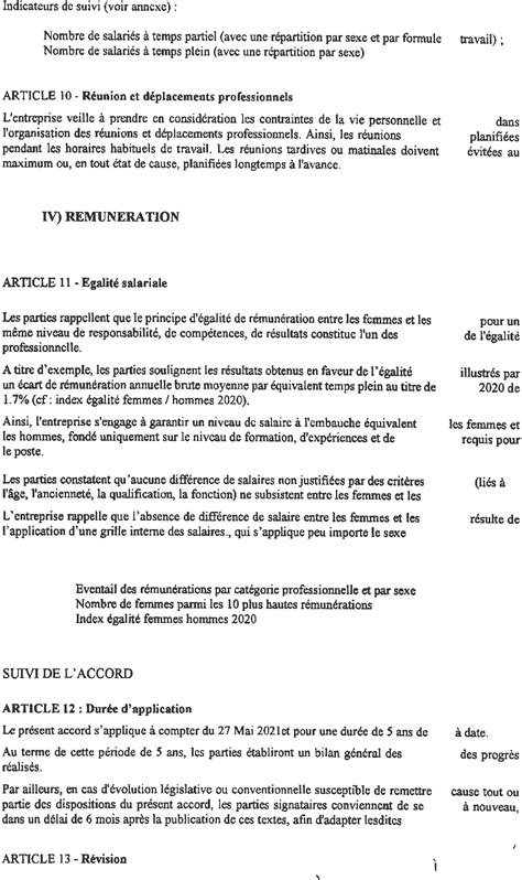 R ROMANI SOC FRANC AROMATIQUES Siège ACCORD PORTANT SUR L EGALITE