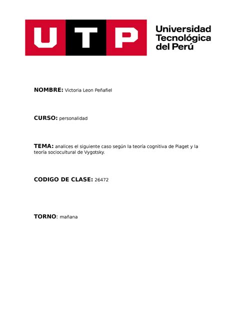 Actividad Semana 13 Personalidad NOMBRE Victoria Leon Peñafiel CURSO