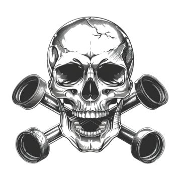 Biker Skull With Crossed Pistons T Shirt Design Monochrome Version