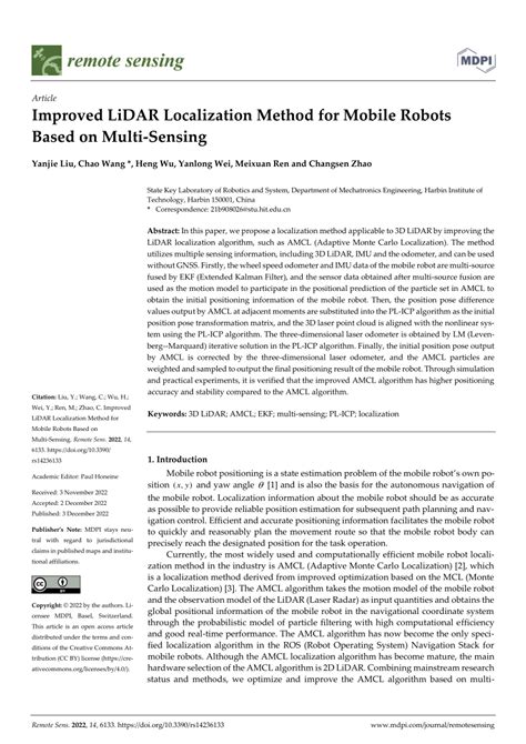 pdf improved lidar localization method for mobile robots based on multi sensing