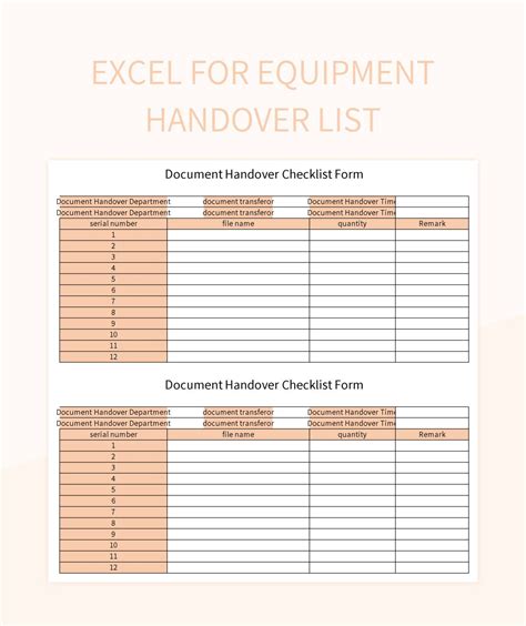 Excel For Equipment Handover List Excel Template And Google Sheets File