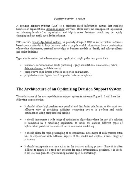 the architecture of an optimizing decision support system pdf decision support system
