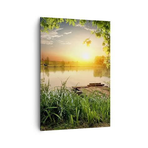 Obraz na płótnie Pejzaż w zielonej ramie 70x100cm Krajobraz
