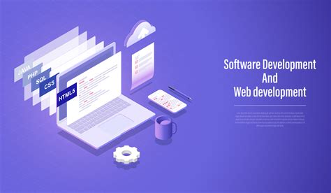 software development and web development isometric concept programming language coding vector