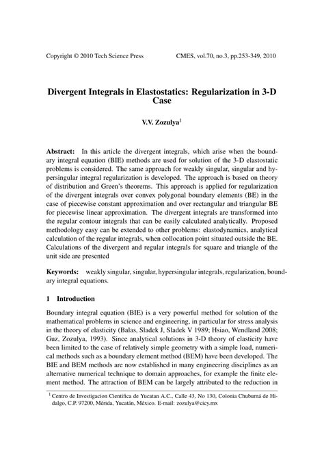 pdf divergent integrals in elastostatics regularization in 3 d case