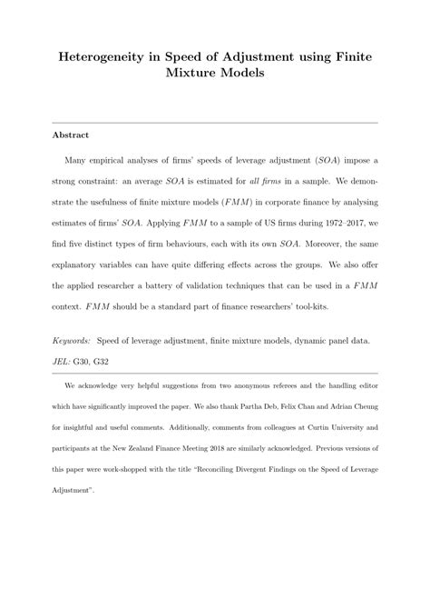 pdf heterogeneity in speed of adjustment using finite mixture models