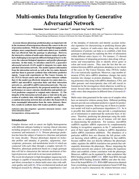 pdf multi omics data integration by generative adversarial network
