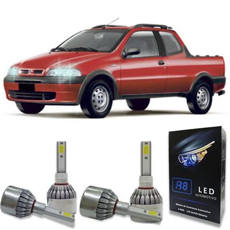 Lampada LED Fiat Strada G2 2001 A 2004 Farol Baixo H1 E Alto H7 6500K