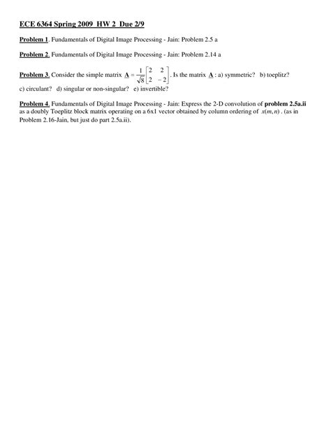 homework 2 for digital image processing ece 6364 assignments digital signal processing docsity